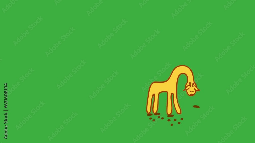 Animation loop video cartoon giraffe on green screen background, remove ...