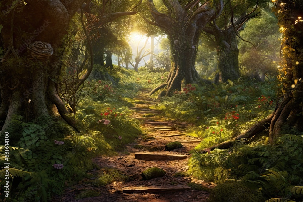 Enchantment Unveiled: Explore the Mystical Forest Glen with Sun-Dappled Paths and Ancient Trees ...