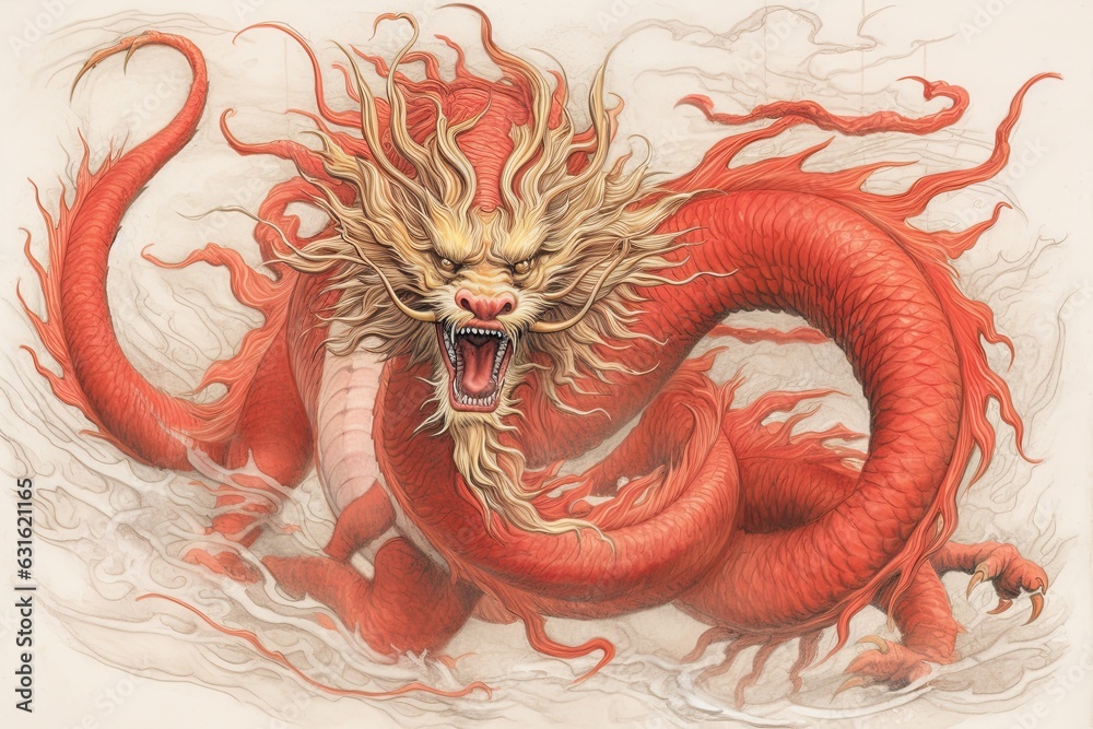 Powerful Symbol of Good Fortune: Brilliant Red and Gold Chinese Dragon ...