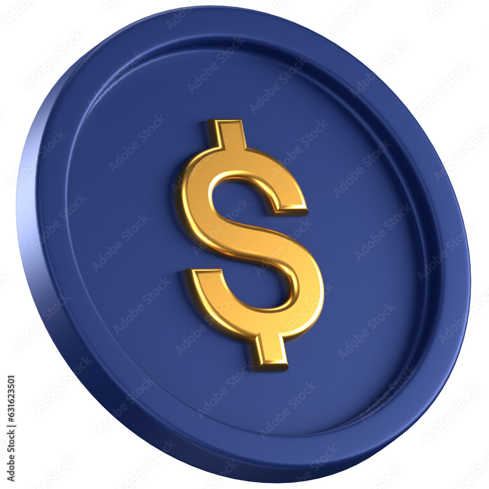 3d icon of a blue coin with gold dollar sign in the center Stock ...