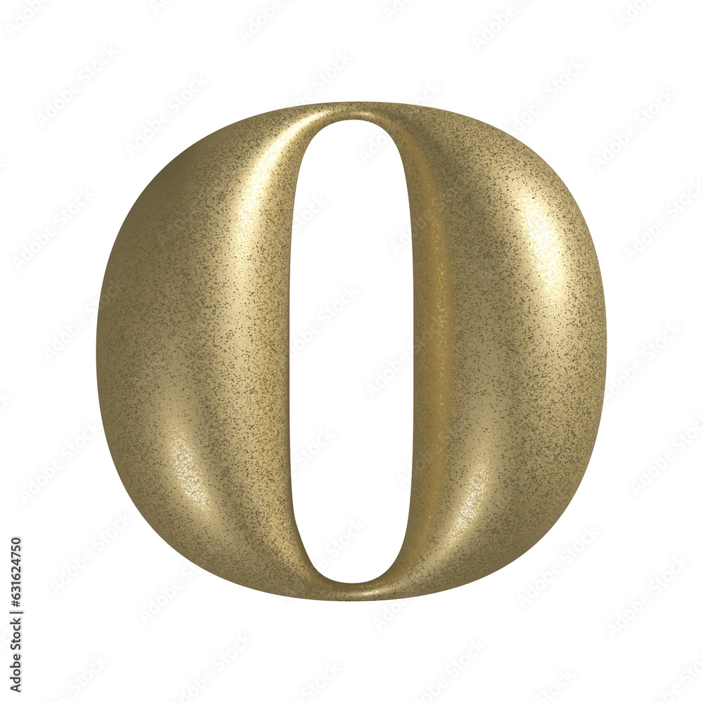 Letter O realistic gold 3d texture. Metal, inflate, lower case o serif ...