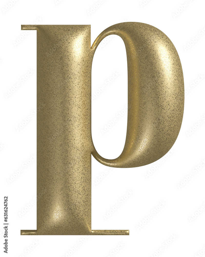 Letter P realistic gold 3d texture. Metal, inflate, lower case p serif ...