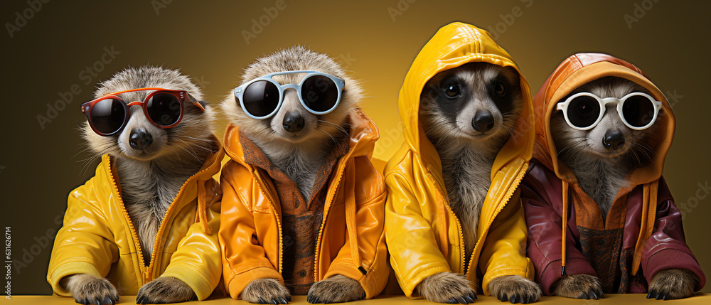 Creative animal concept. Meerkat in a group on one side of the picture ...