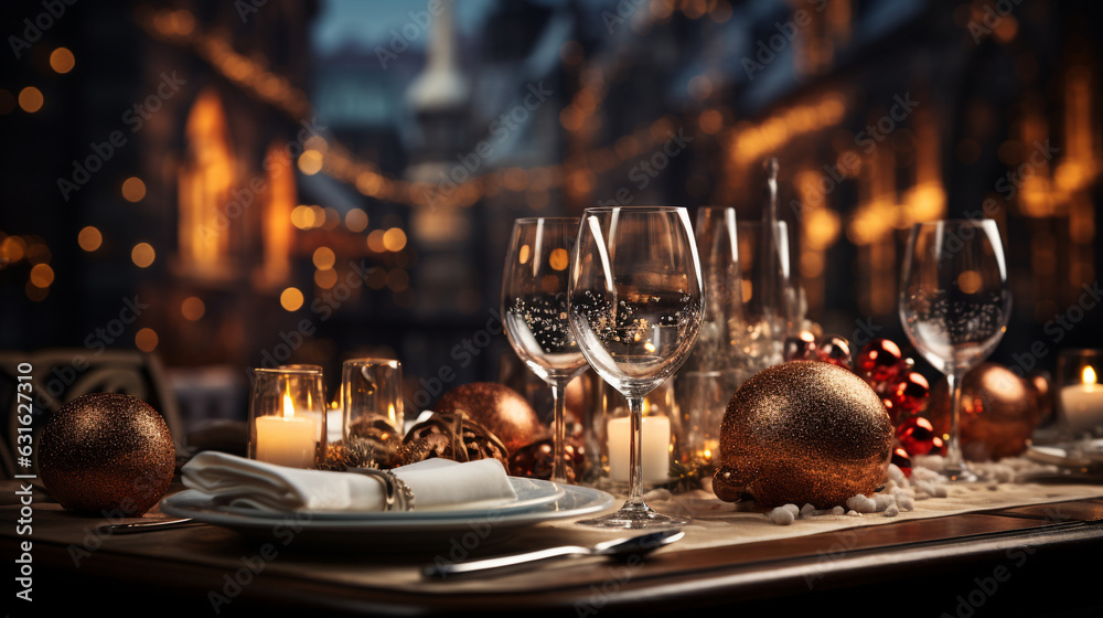 festive christmas dinner setting. Seasonal holiday dining background ...