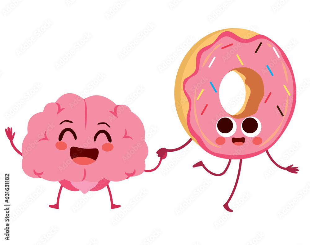 Sugar Vector illustration of cute brain and doughnut mascot characters ...