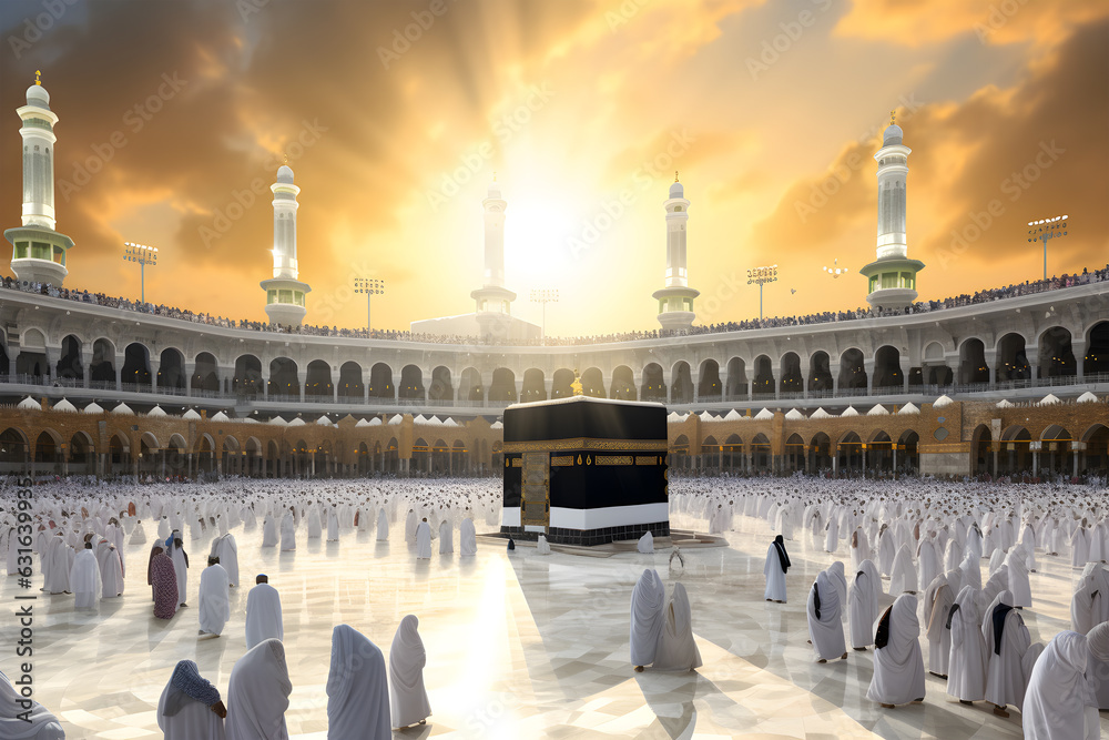 Muslims Performing Thawaf Around The Kaaba In The Haram Mosque Of Mecca