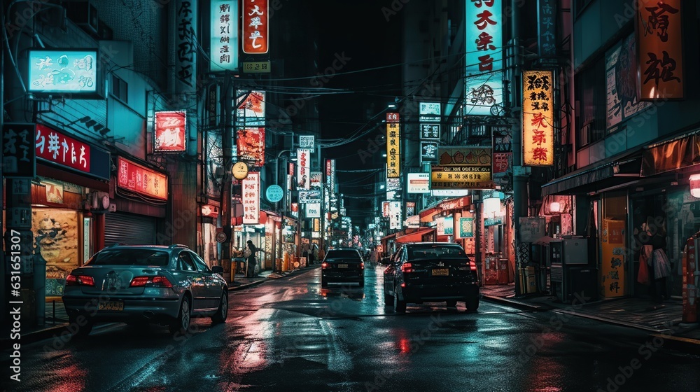 Tokyo, Japan Advertisement billboards and signs on nightlife district ...