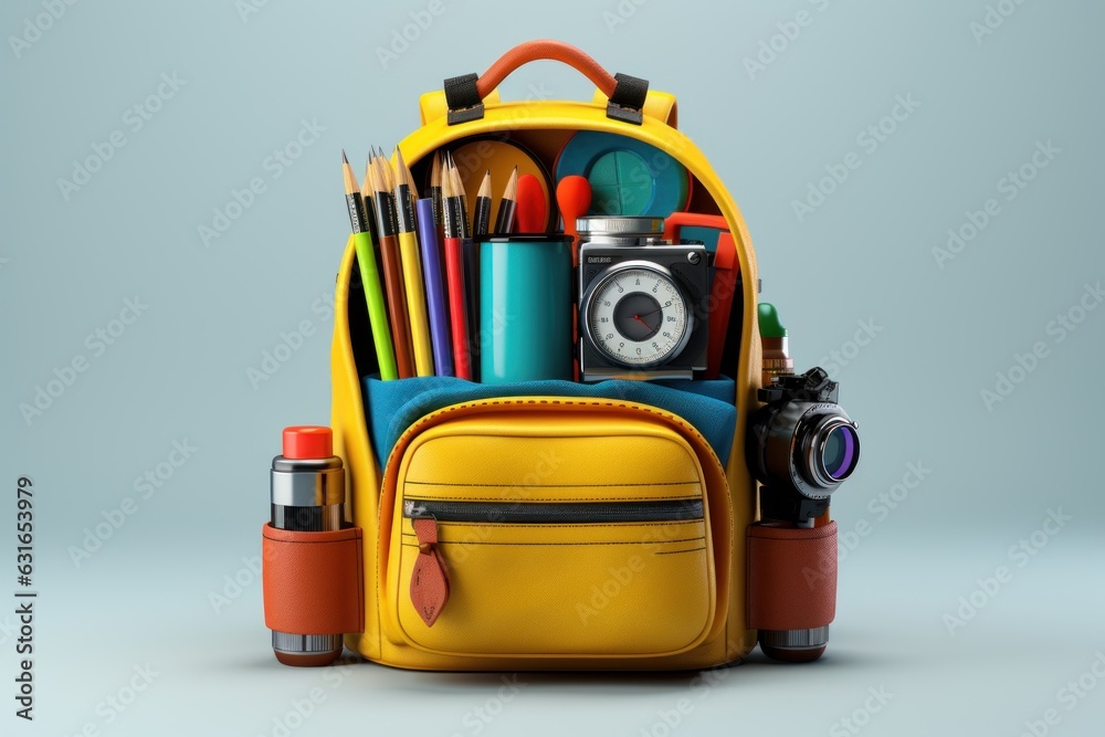 back to school open school bag with school supplies like pens, pencils ...