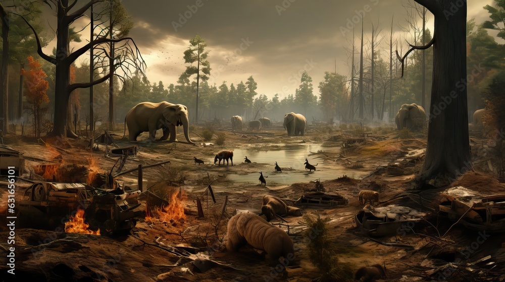 Photo & Art Print A grim visual of chopped forests with endangered ...