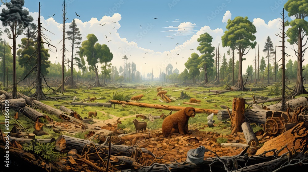 A grim visual of chopped forests with endangered species, underlining ...