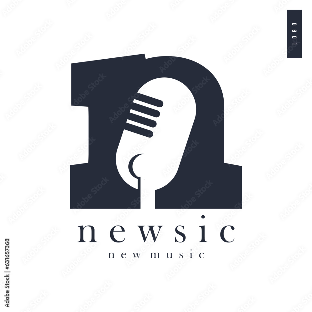 Music logo vector design with microphone symbol and letter N. music ...