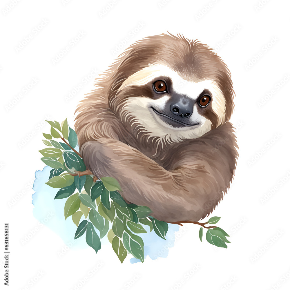 Sloth animal in cartoon style. Cute Little Cartoon Sloth isolated on ...