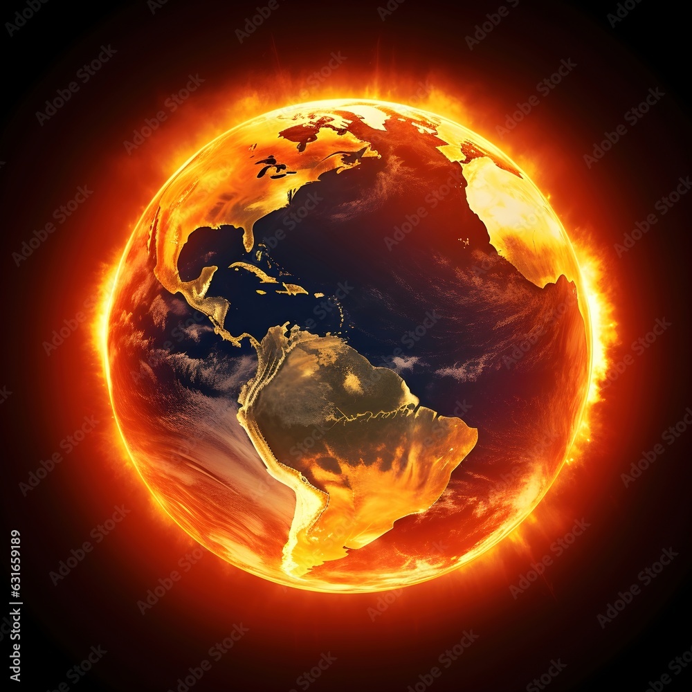 Burning planet in space. Fiery planet explosion in space. Collision of ...