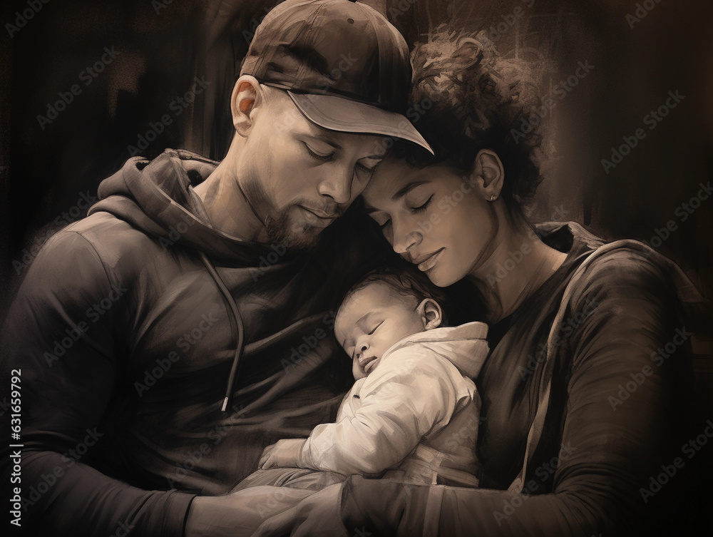 parent enjoying a quiet moment with their baby, dramatic lighting ...