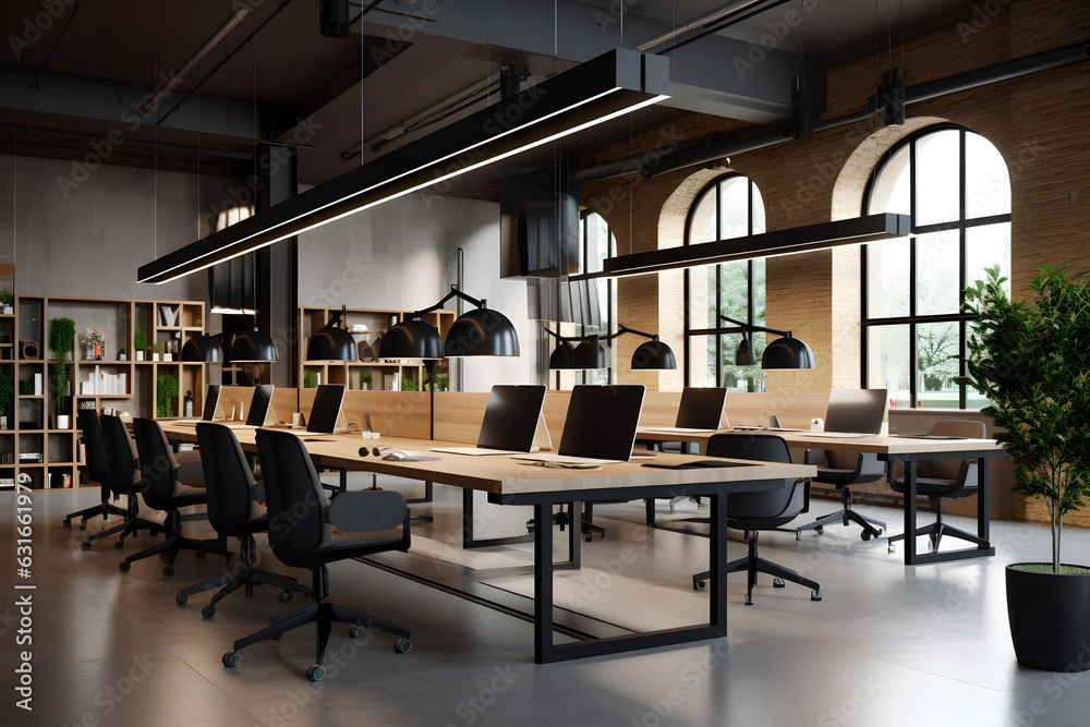 modern industrial office interior design Idea with green plants ...