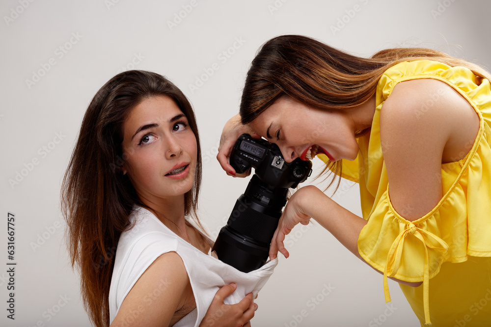 Expressive poses, willing sexualization; two women Stock Photo | Adobe ...