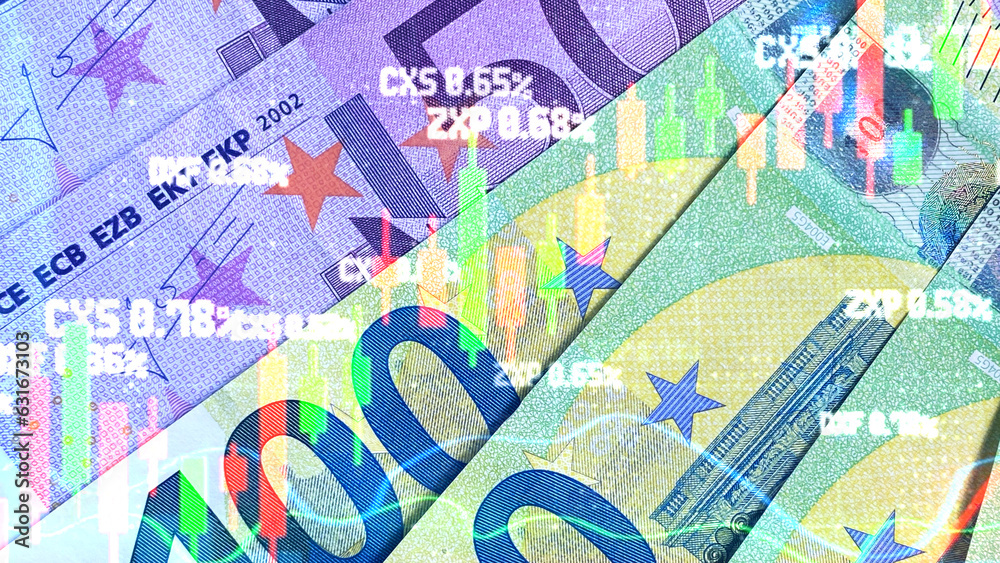 100 and 500 euros. Financial chart of euro profit indicators. Cash ...