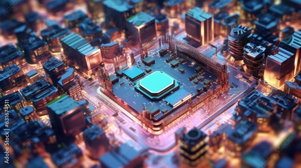 circuit board, processor chips, semiconductor, colorful, smart city ...