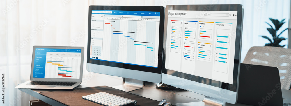 Gatt chart software display on computer screen showing business task ...