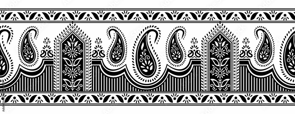 Seamless vector paisley border design Stock Vector | Adobe Stock
