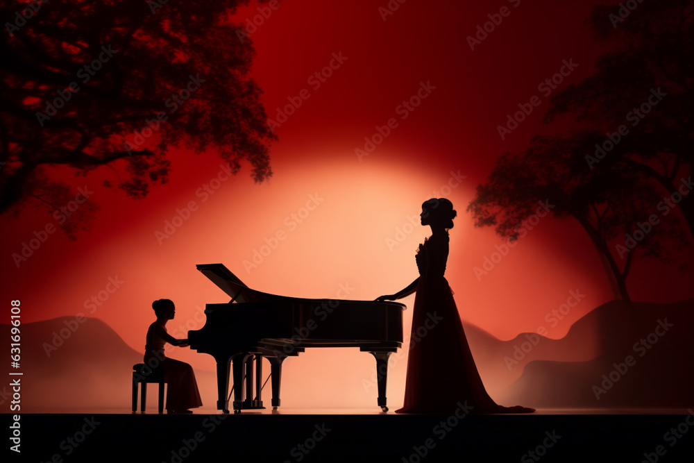 Silhouette of Young Chinese Female opera singer performing solo on ...