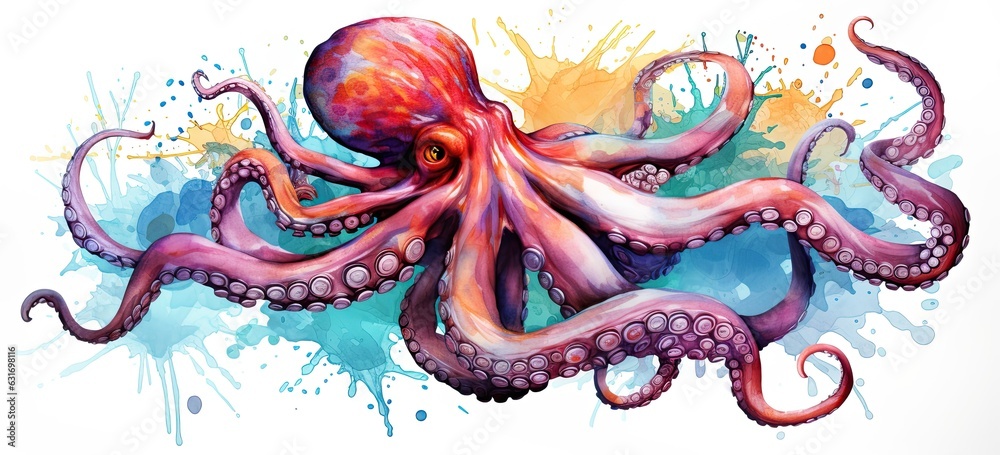 Colorful octopus illustration with whimsical sketch style on vintage ...