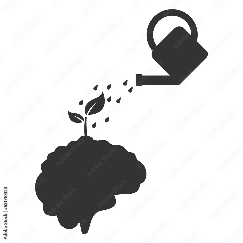 Vector illustration of watering the brain plant icon in dark color and ...