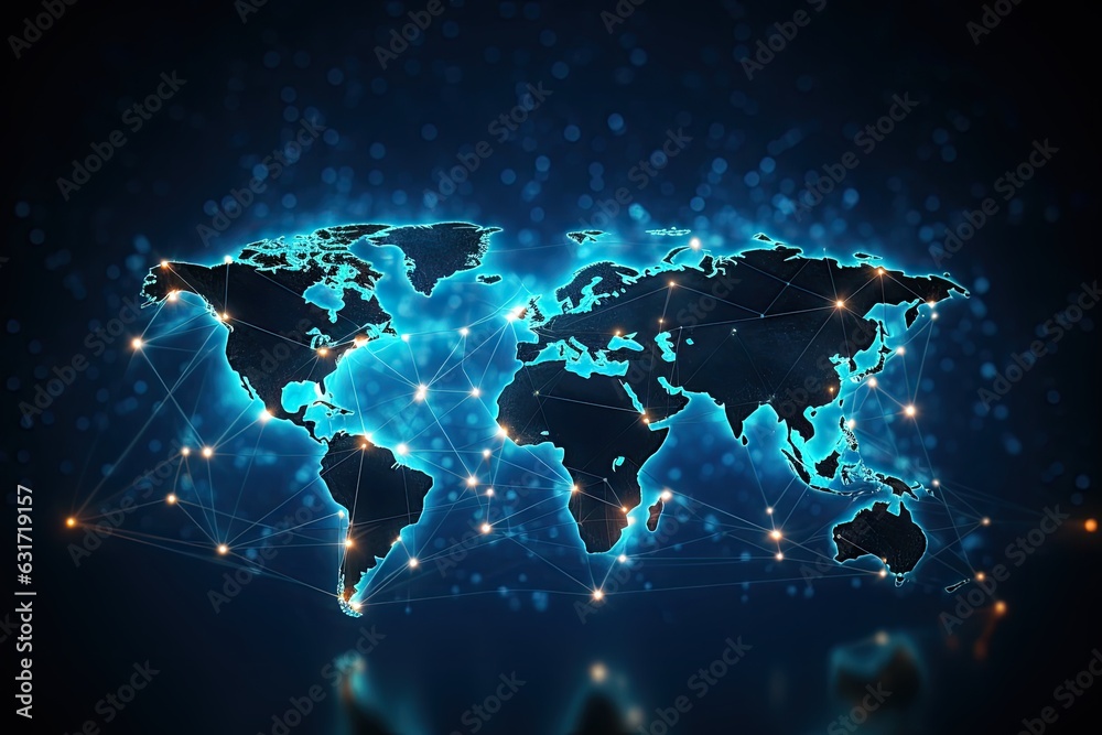 Digital world map on blue background. 3d rendering toned image double ...