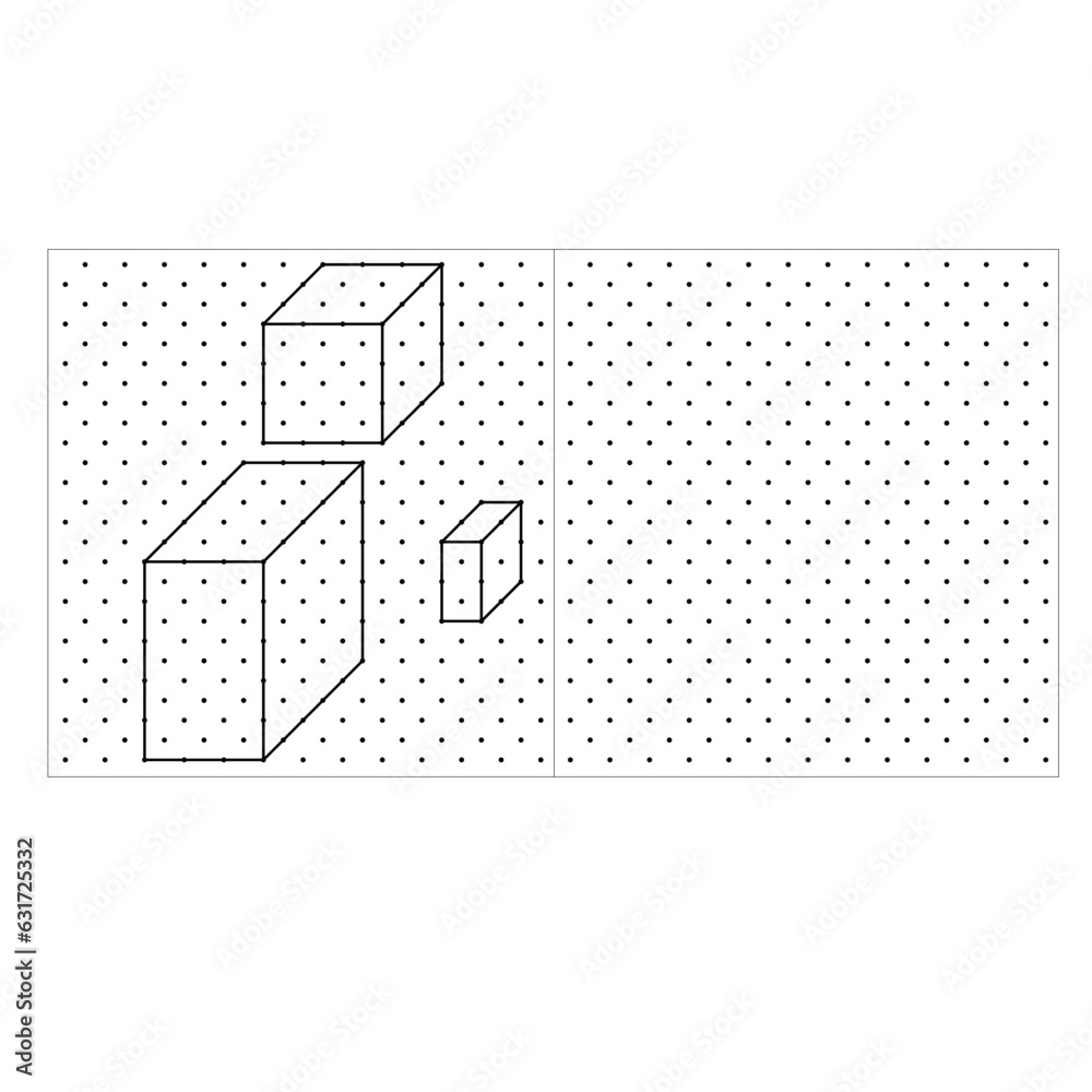 Dots grid background. Square graph. isometric cube line drawing ...