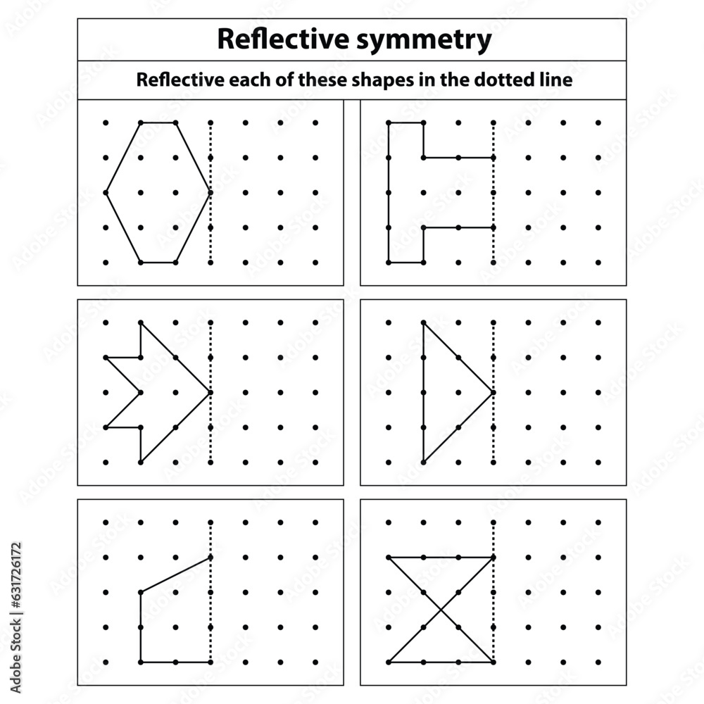Dots grid Reflective symmetry each of this shapes of the dotted line ... Dots grid Reflective symmetry each of this shapes of the dotted line ...