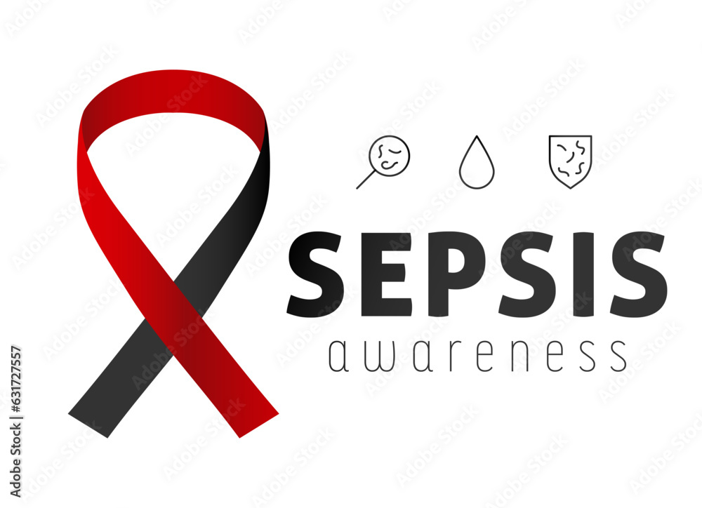 Sepsis awareness ribbon. Health care and prevention. Ribbon and symbols ...