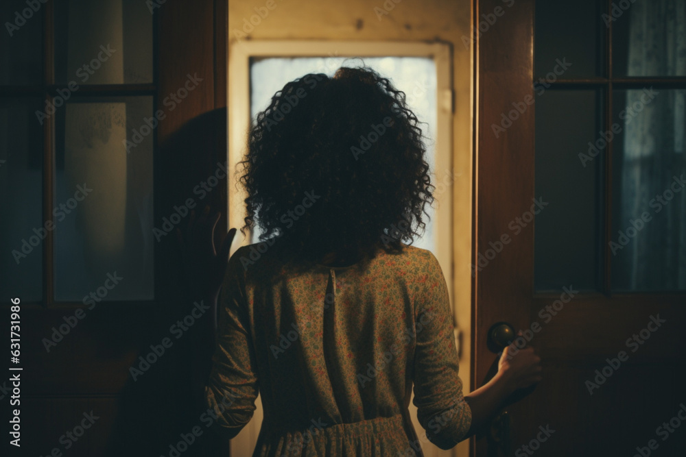 Unrecognizable African American Woman Knocking At Door Indoors, Rear ...