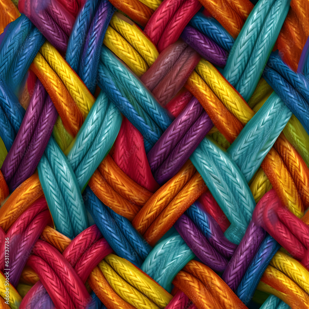 seamless texture and pattern of multicoloured ropes and twines twisted ...