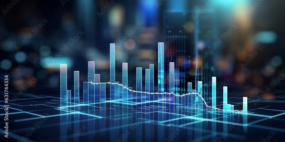 Perspective view of stock market growth, business investing and data ...