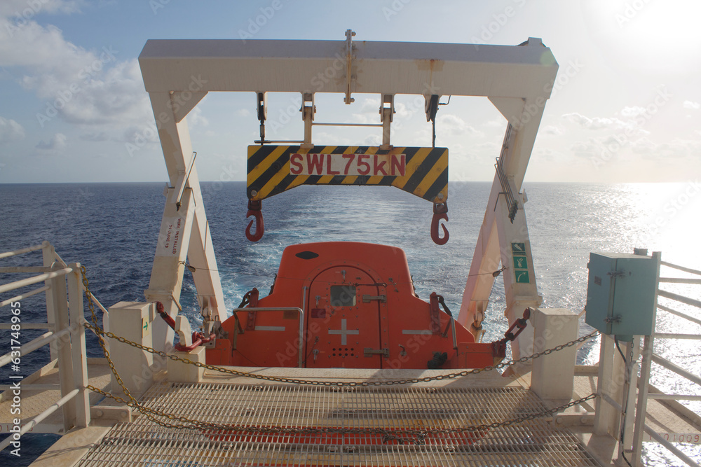 free fall life boat of a merchant ship at sea Stock Photo | Adobe Stock