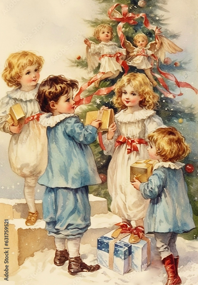 Vintage Christmas angels with Kids, Ephemera, Victorian Christmas cards ...