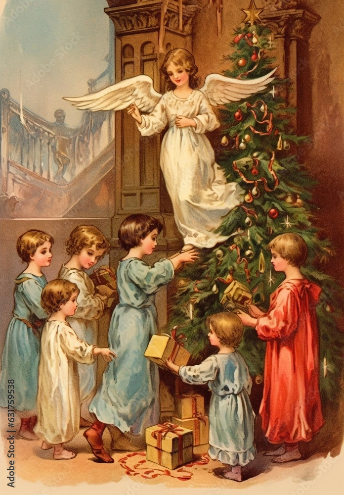 Vintage Christmas angels with Kids, Ephemera, Victorian Christmas cards ...