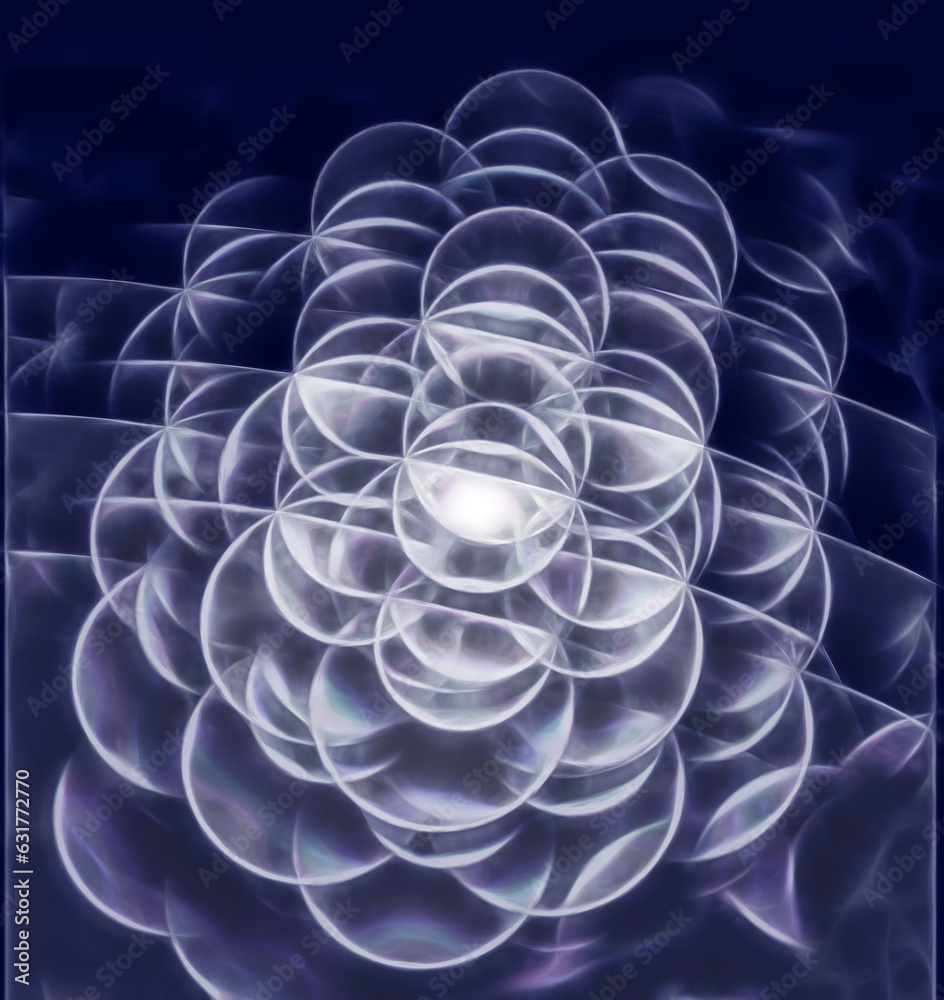 shades of dark blue and indigo overlapping discs in 2D pattern and ...