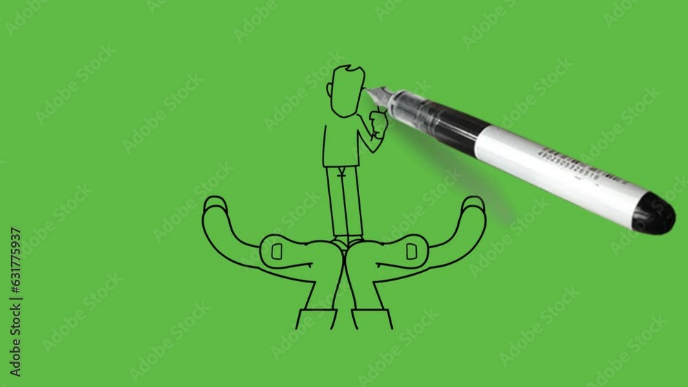 draw young man show thumb up like sign upward stand on open human hands ...