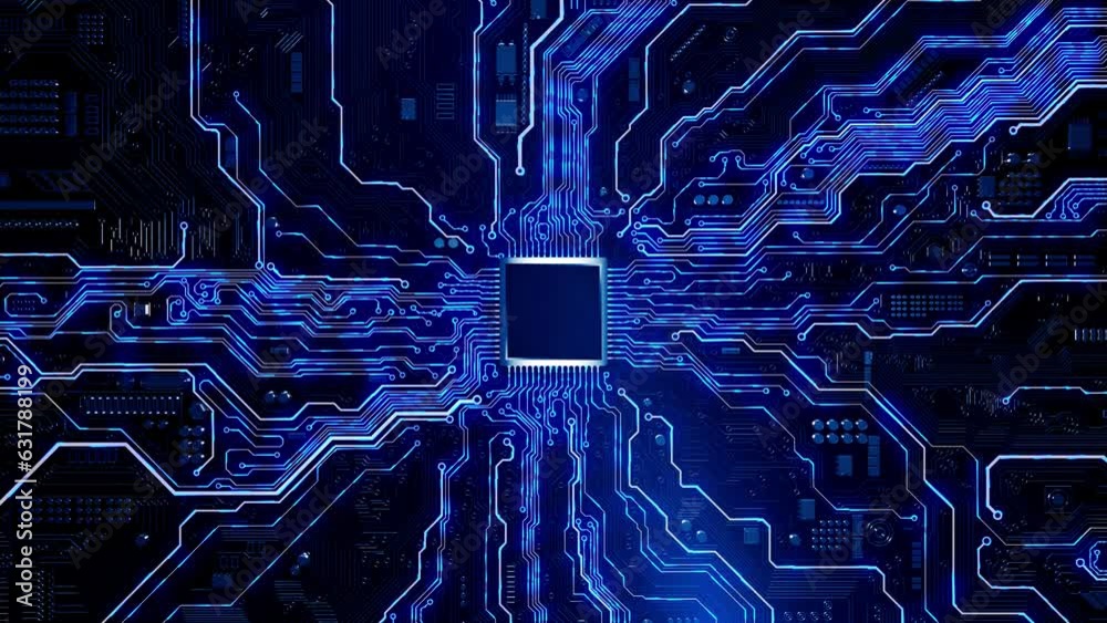 4K Circuit Board electrons Data Flow Background Animation. Artificial ...
