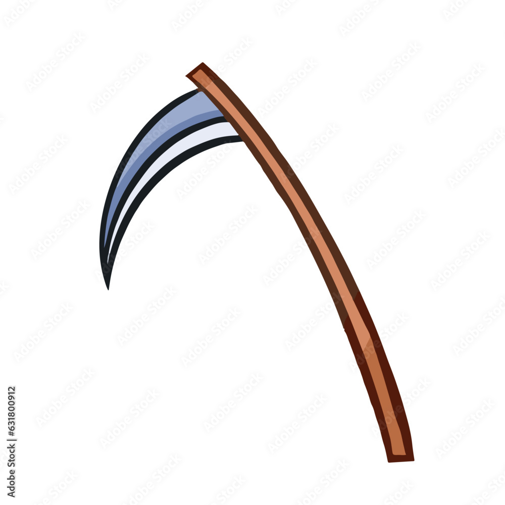 Grim reaper or farming scythe tool with wooden handle vector ...