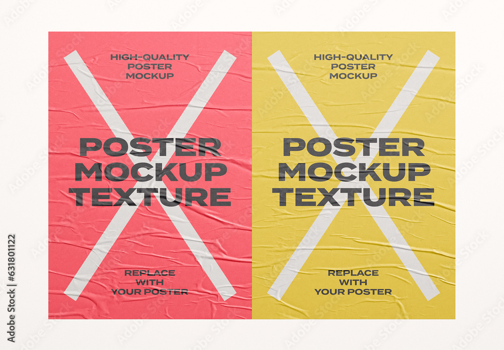 Poster Mockup Texture Art Template Branding Identity Blank Paper Glued ...