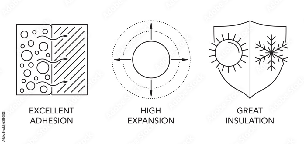 Adhesive icons - insulation, expansion, adhesion Stock Vector | Adobe Stock