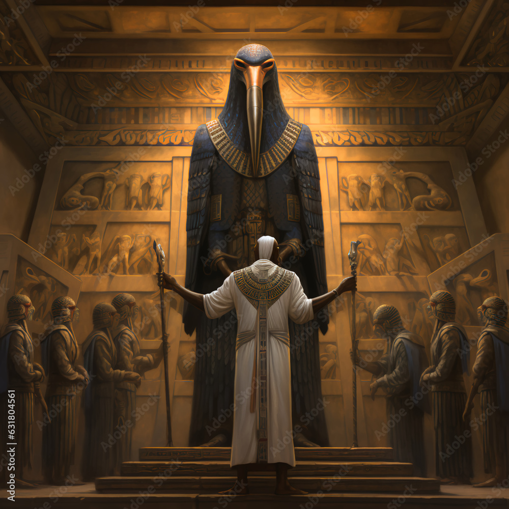 The giant Egyptian god Thoth with ibis head in an ancient Egyptian ...