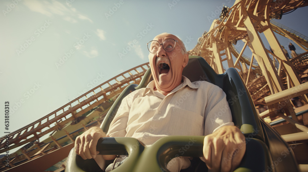Photo Older Grandfather Senior Man Screaming on Rollercoaster, Lila ...