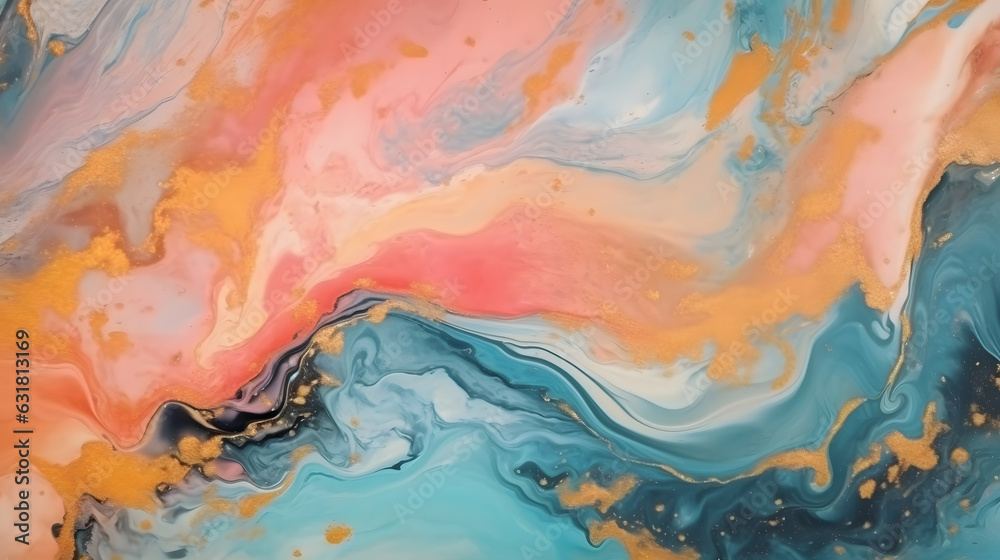 Generative AI : Closeup of Teal and Coral abstract marble texture ...
