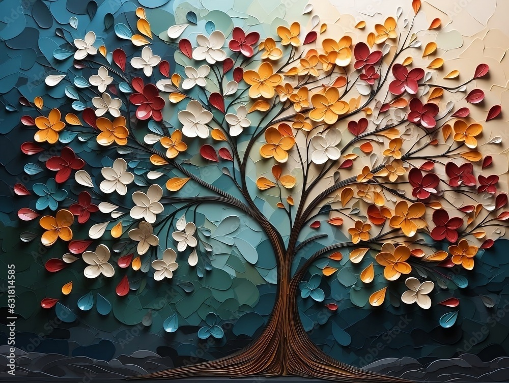 Colorful tree with multicolor leaves illustration background interior ...