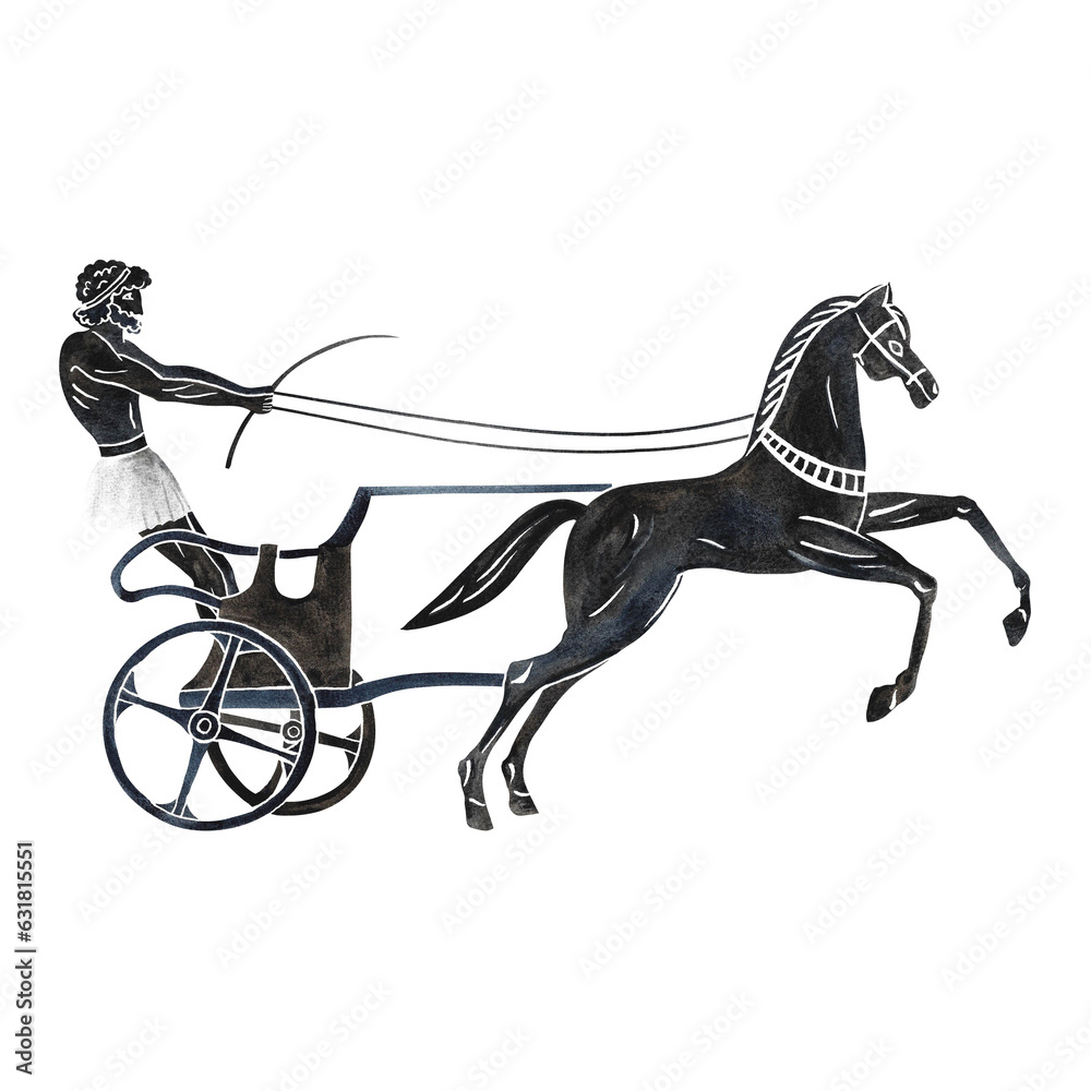 Black silhouette of the ancient Greek chariot of the Olympic Games ...