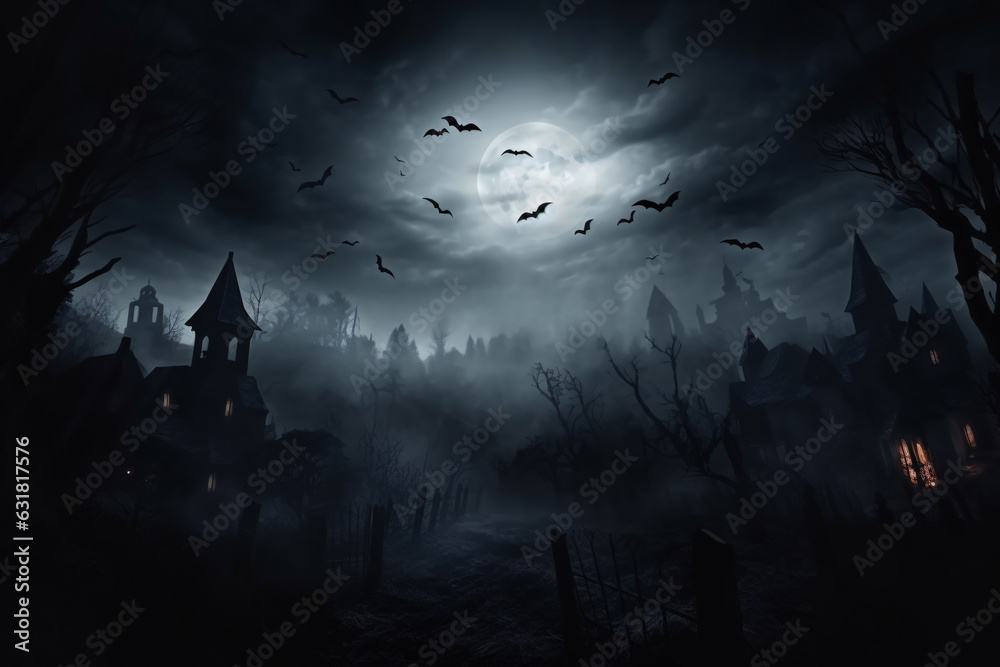 Halloween night background. Cemetery or graveyard in the night with ...