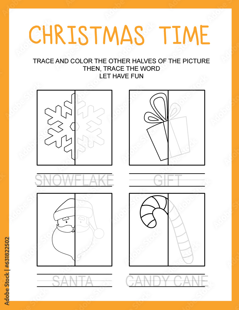 Christmas Time Activity Worksheet for Pre-K and Kindergarten Stock ...